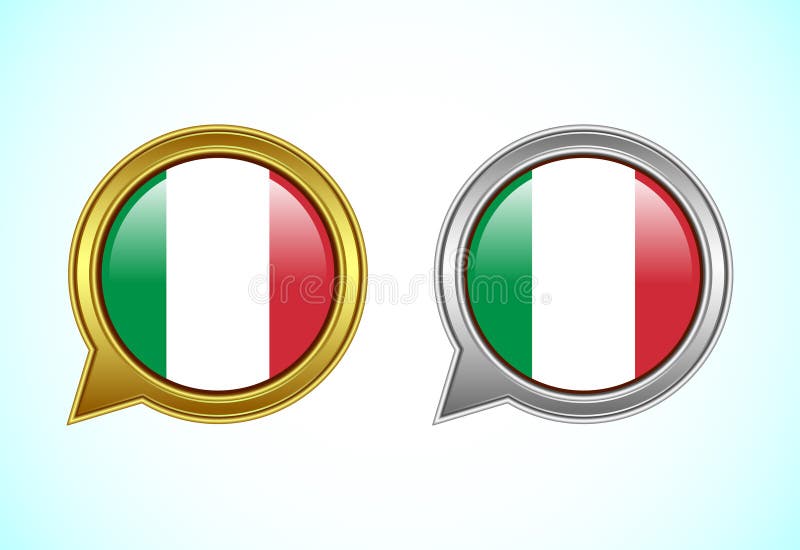 Italy Flag Speech Bubble. Speaking Flag Icon in Gold and Silver Color ...