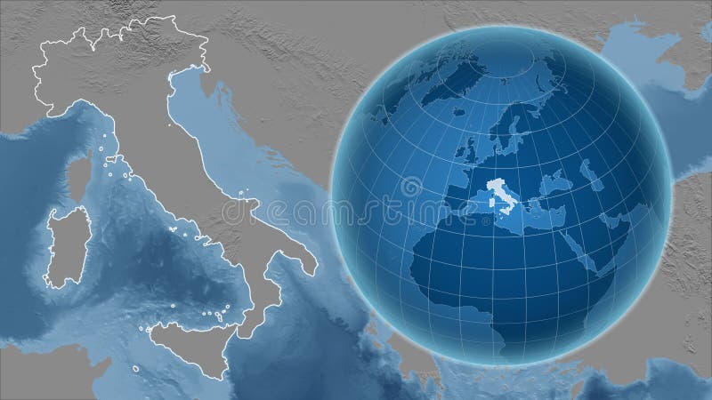 Italy - Grayscale. Country and Globe, Composition Stock Illustration ...