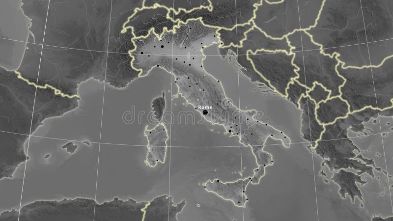 Italy area. Grayscale map stock illustration. Illustration of science ...