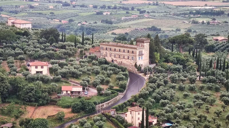 Italy House with Towers, with Olive Gardens Stock Photo - Image of ...