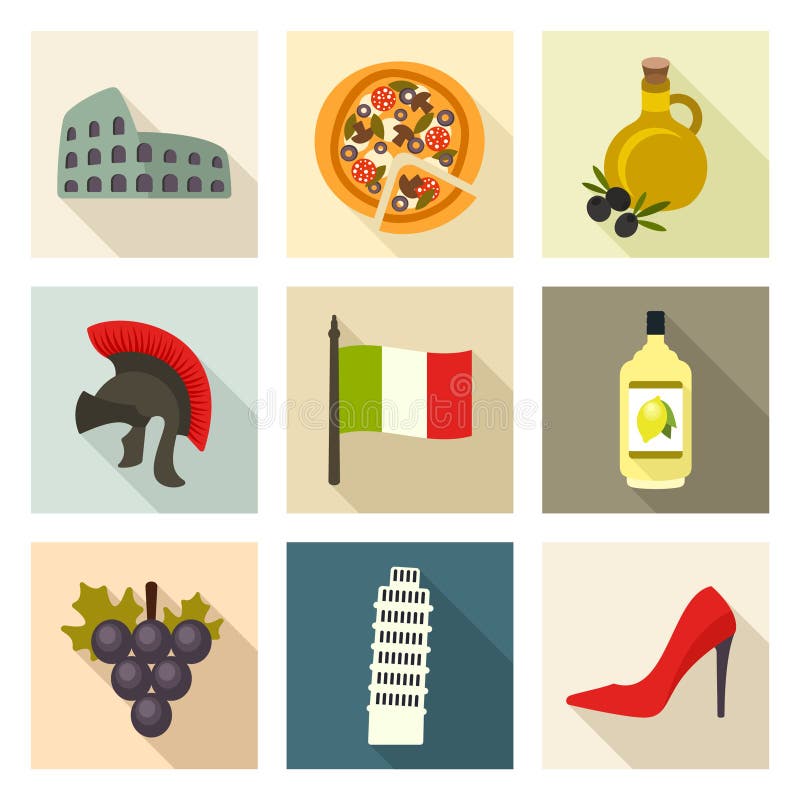Italy Icon Set. Vector Illustration Stock Vector - Illustration of ...