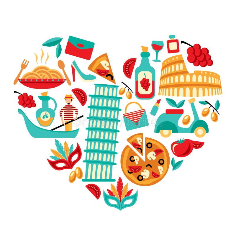 Italy icons heart stock vector. Illustration of italy - 41601673