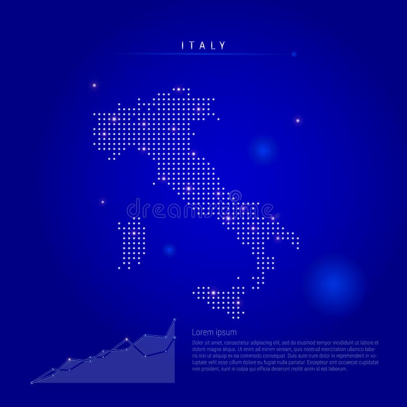 Italy Illuminated Map with Glowing Dots. Dark Blue Space Background ...