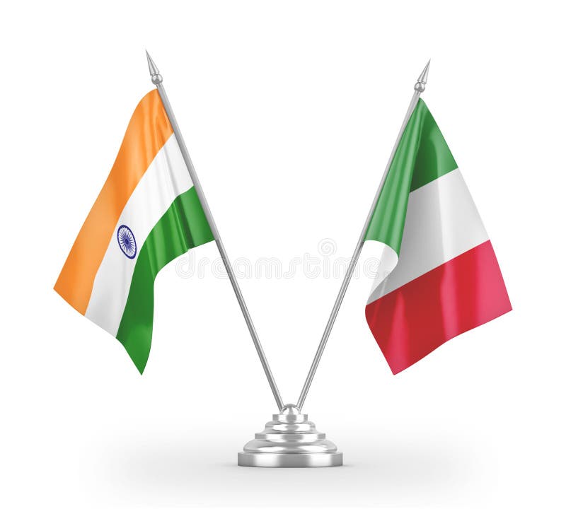 Italy and India Flags Crossed and Waving Flat Style. Official ...