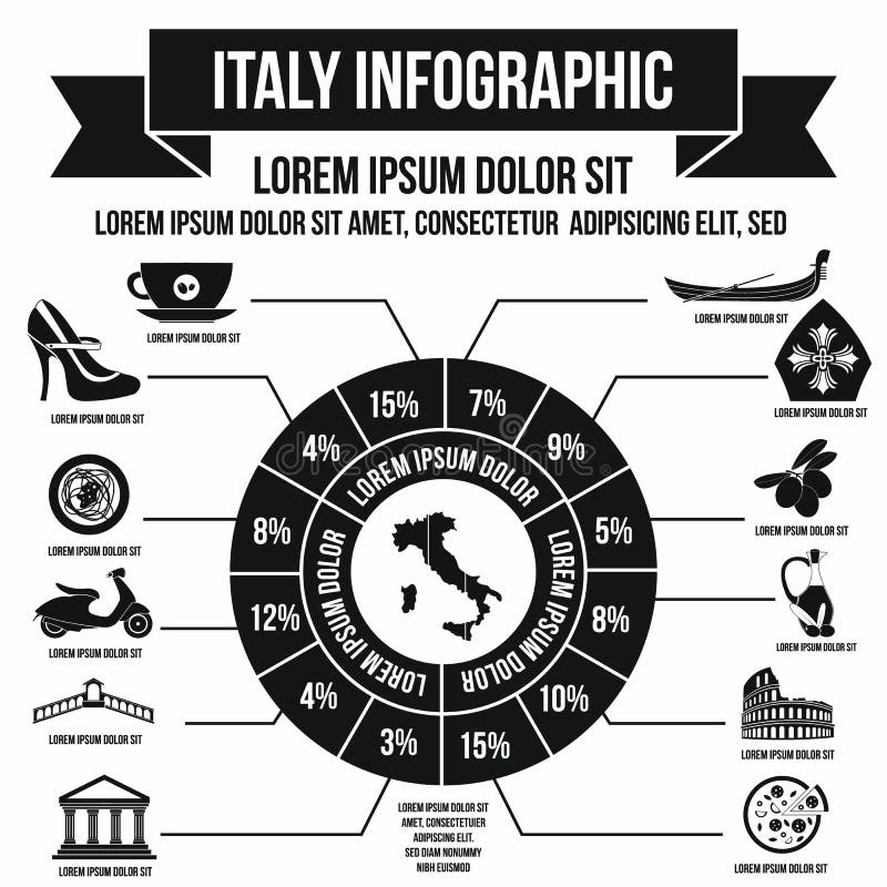 Italy Infographic Elements, Simple Style Stock Illustration ...