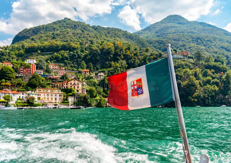 Italy, Lake Como, Como, Flag, Shore Stock Image - Image of view ...