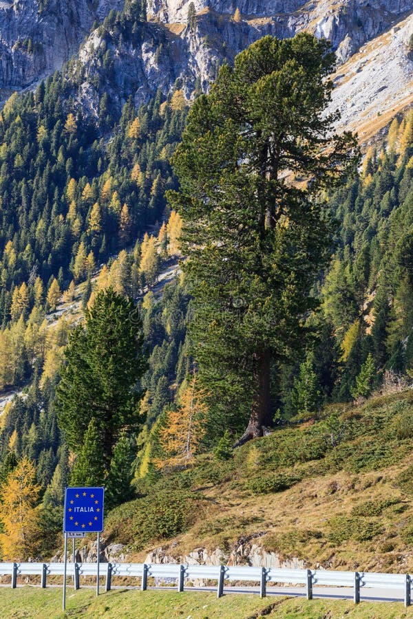 Italy Land Border in the Mountain Stock Photo - Image of roadside ...