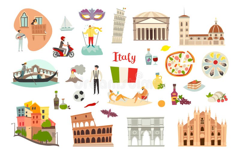 Italy landmarks vector set stock vector. Illustration of italy - 178647111