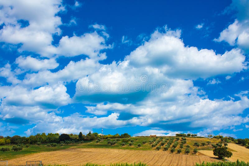 Italy Landscape View with Clouds on Blue Sky, Italian Fields Stock ...