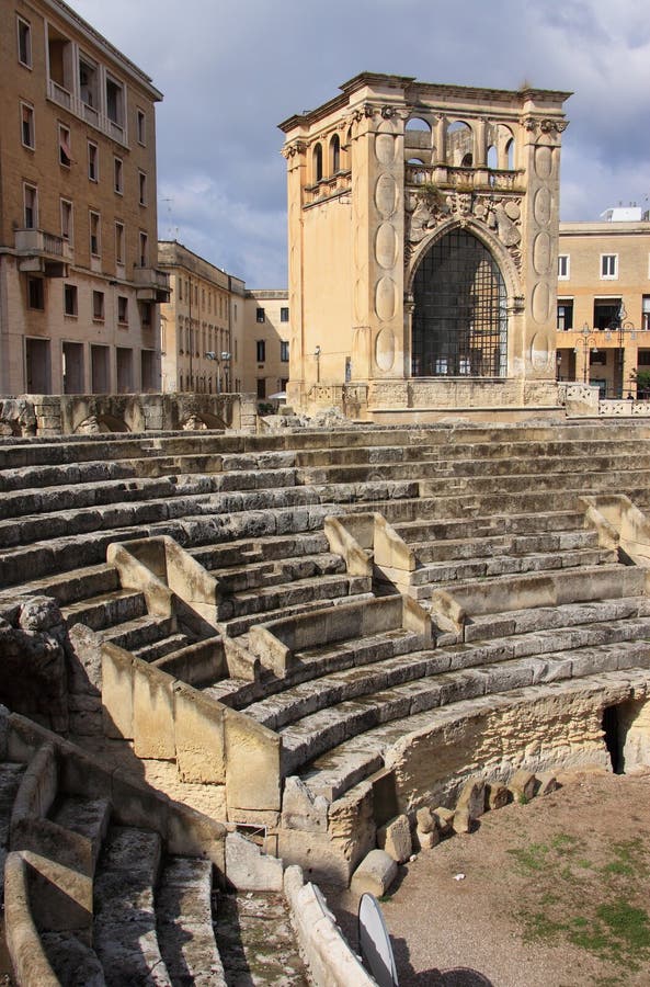 Italy Lecce Roman Amphitheater Stock Photo - Image of center, ruins ...