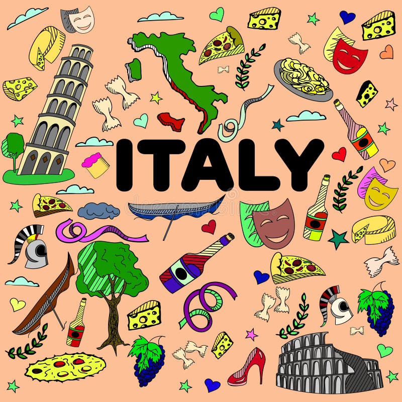 Italy Line Art Design Vector Illustration Stock Vector - Illustration ...