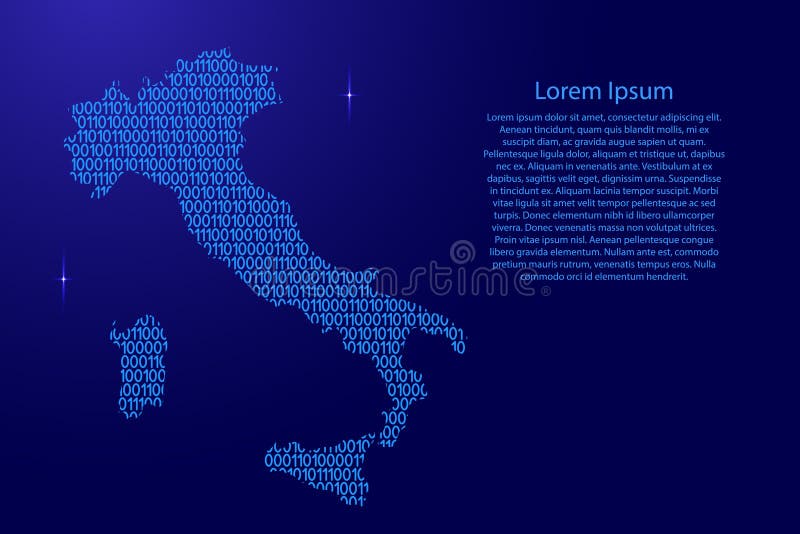 Italy Map Abstract Schematic from Blue Ones and Zeros Binary Dig Stock ...