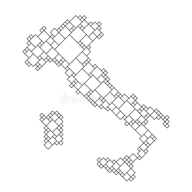 Italy Map from Black Pattern from a Grid of Squares of Different Sizes ...