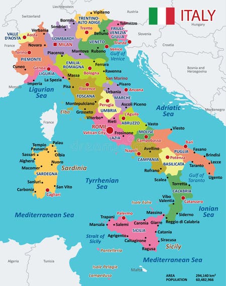 Vector Color Administrative Map of Italy with Regions, Districts ...