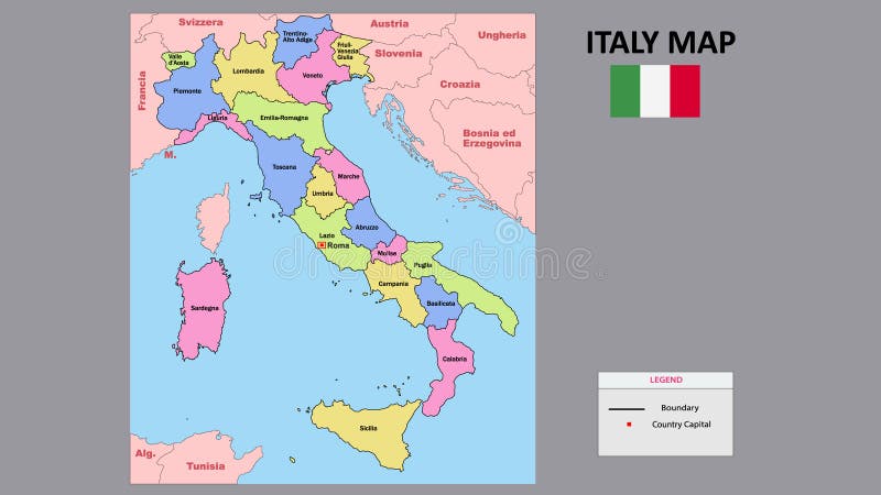 Italy Map. Colorful Italy Map with Neighboring Countries Names and ...