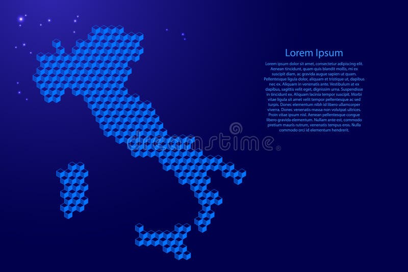 Italy Map from 3D Blue Cubes Isometric Abstract Concept, Square Pattern ...