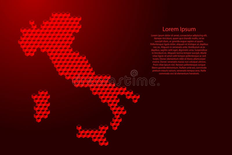 Italy Map from 3D Red Cubes Isometric Abstract Concept, Square Pattern ...