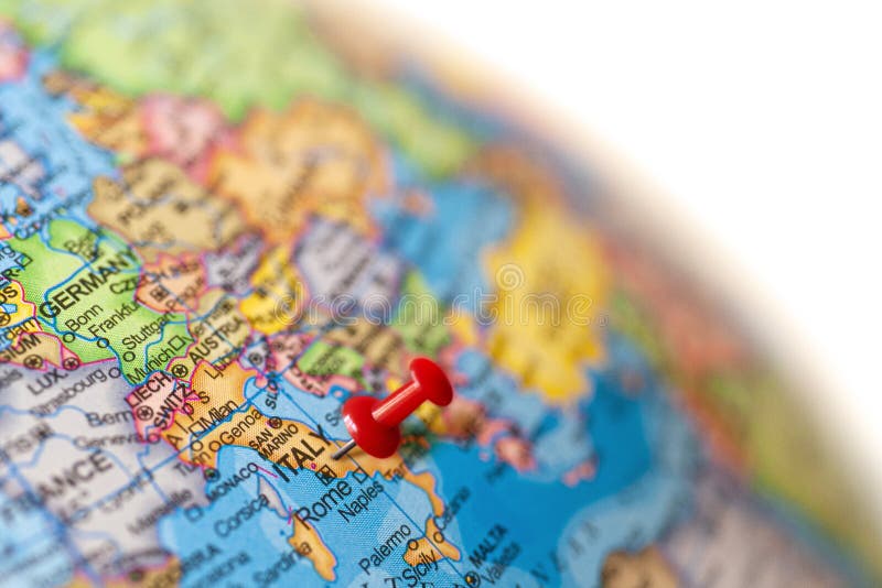 Italy Map. Earth Globe Close Up with a Red Pin. Stock Image - Image of ...
