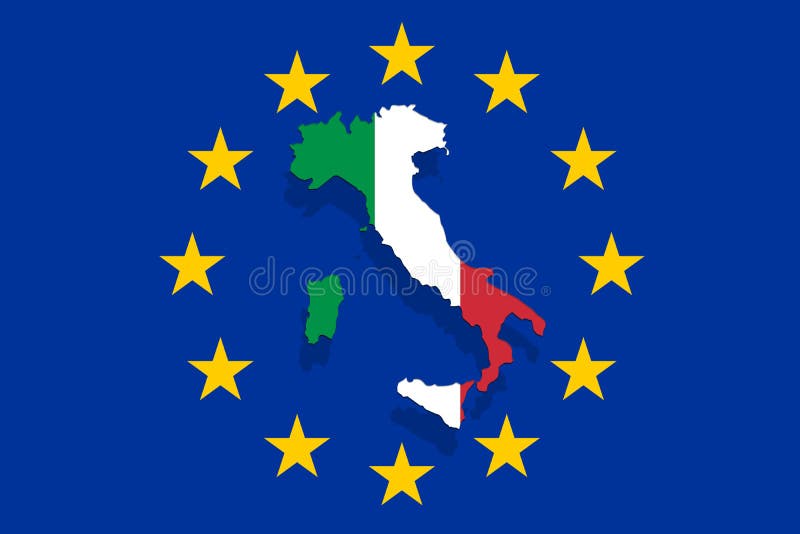 Italy Map and Flag on Euro Union Background Stock Illustration ...
