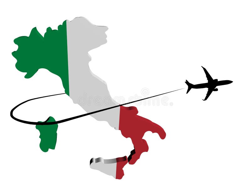 Italy Map Flag with Plane and Swoosh Illustration Stock Illustration ...