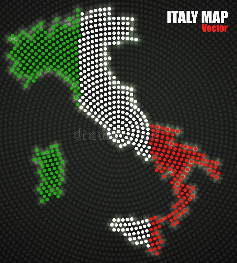 Italy Map of Glowing Radial Dots with Flag Inside Stock Vector ...