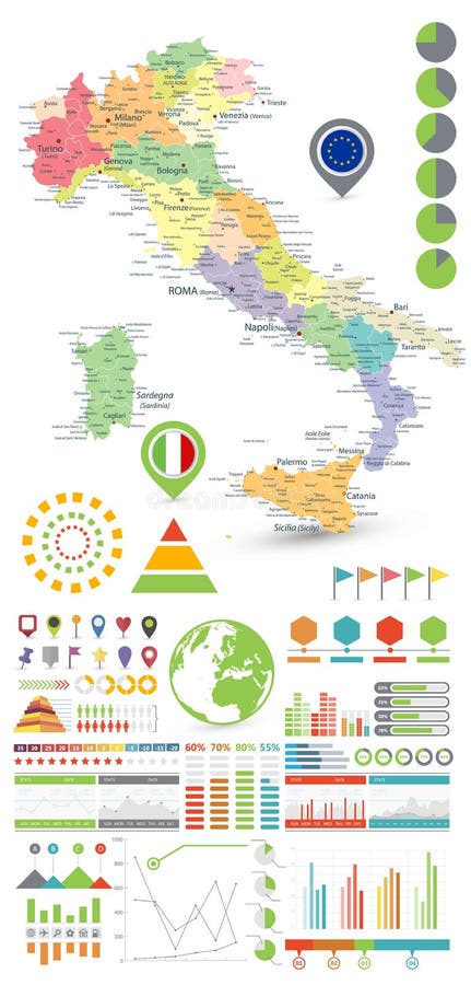 Italy Map and Infographics Design Elements. on White Stock Vector ...