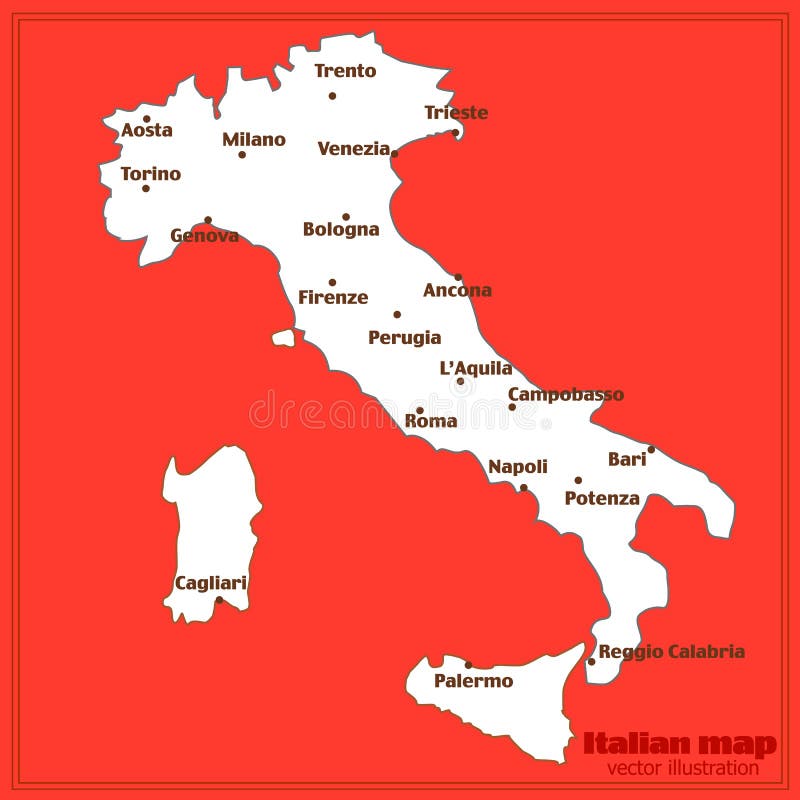 Italy Map with Italian Big Cities. Vector. Stock Vector - Illustration ...