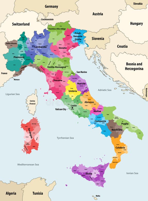 Italy Provinces Colored by Regions Vector Map Stock Vector ...
