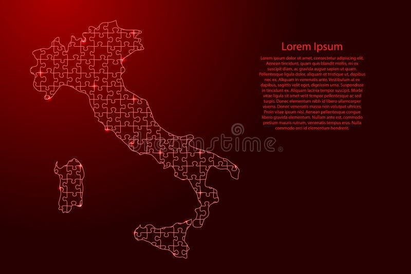 Italy Map from Red Pattern from Composed Puzzles and Glowing Space ...