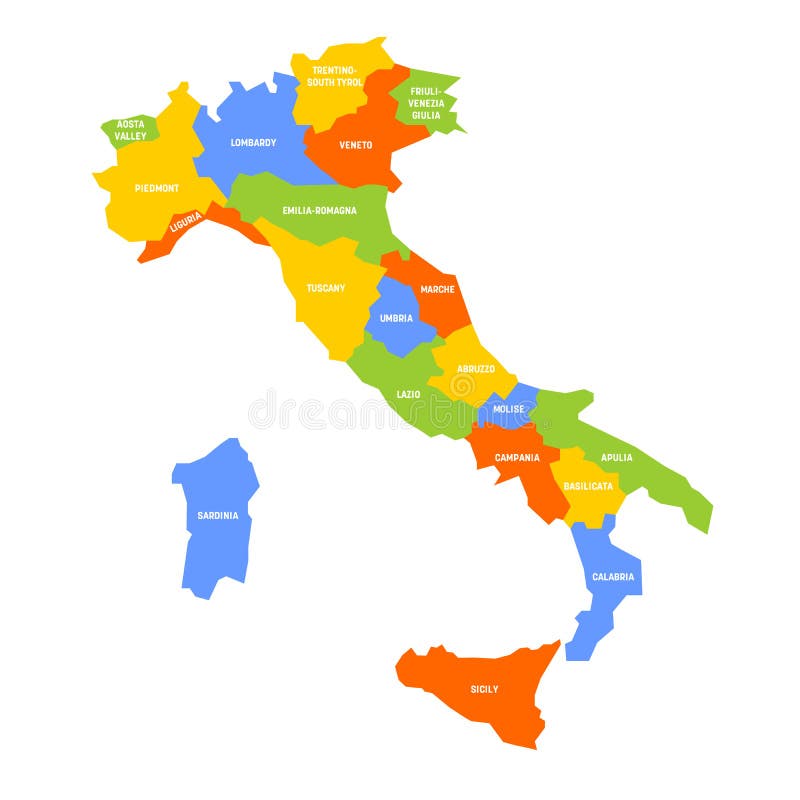 Map of Italy Divided into 20 Administrative Regions. White Land, Black ...