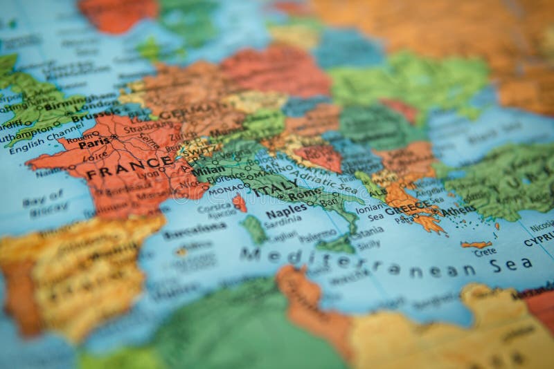 Italy on a Map. Selective Focus on Label Stock Image - Image of ...