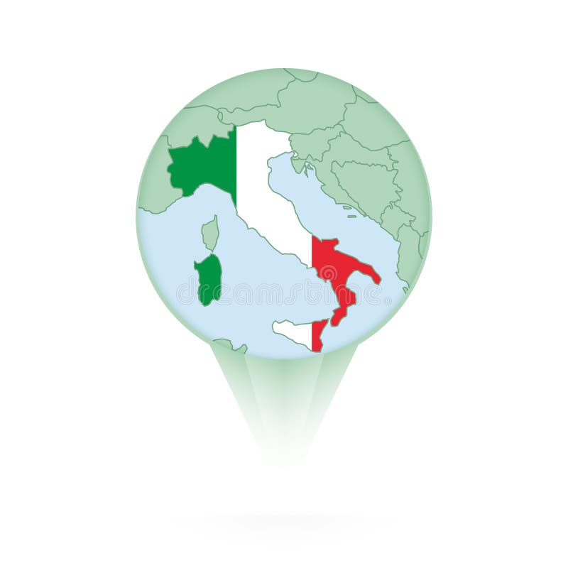 Italy Map, Stylish Location Icon with Italy Map and Flag Stock Vector ...