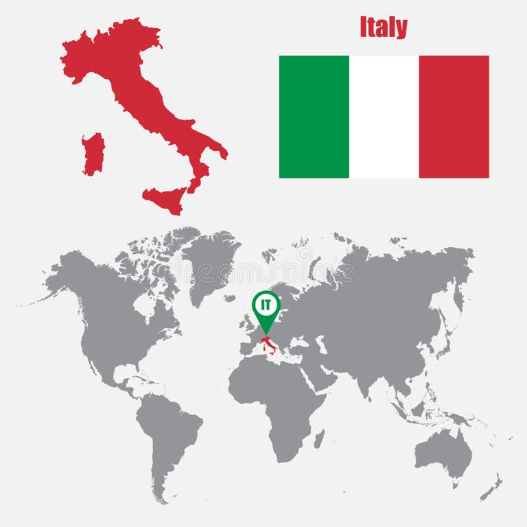 Italy Map on a World Map with Flag and Map Pointer. Vector Illustration ...