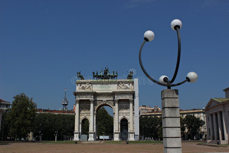 Italy, Milan: Arch of the Peace. Stock Photo - Image of holidays, road ...