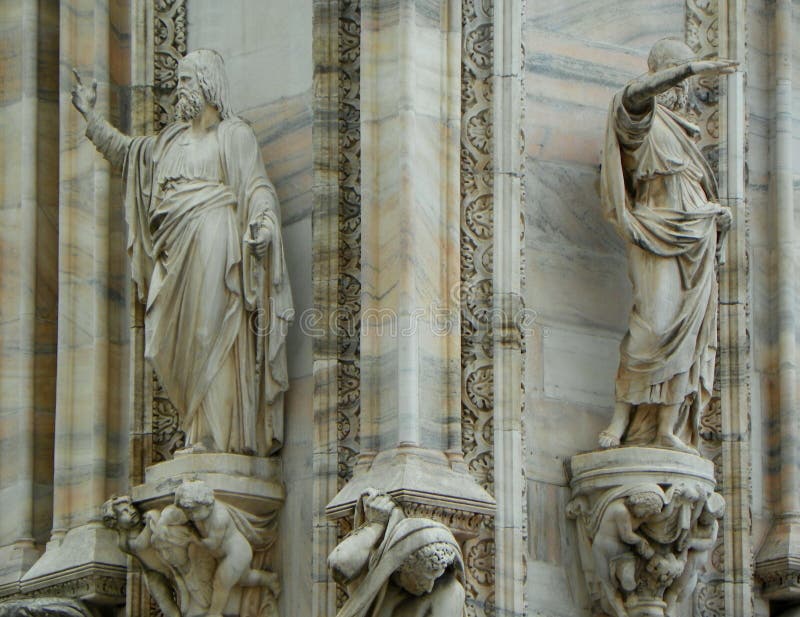 Italy, Milan, Milan Cathedral, Element of the Facade, Two Sculptures ...