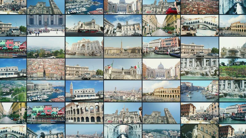 Italy Multiscreen. the Best Places in Italy Video Wall Stock Video ...