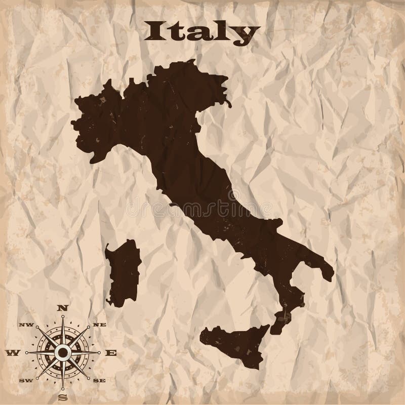 Italy Old Map with Grunge and Crumpled Paper. Vector Illustration Stock ...