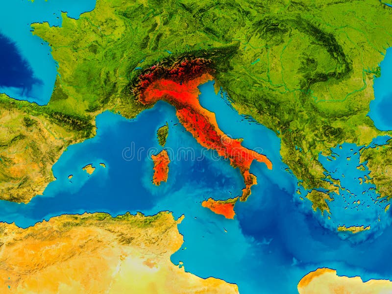 Italy on physical map stock illustration. Illustration of highlighted ...
