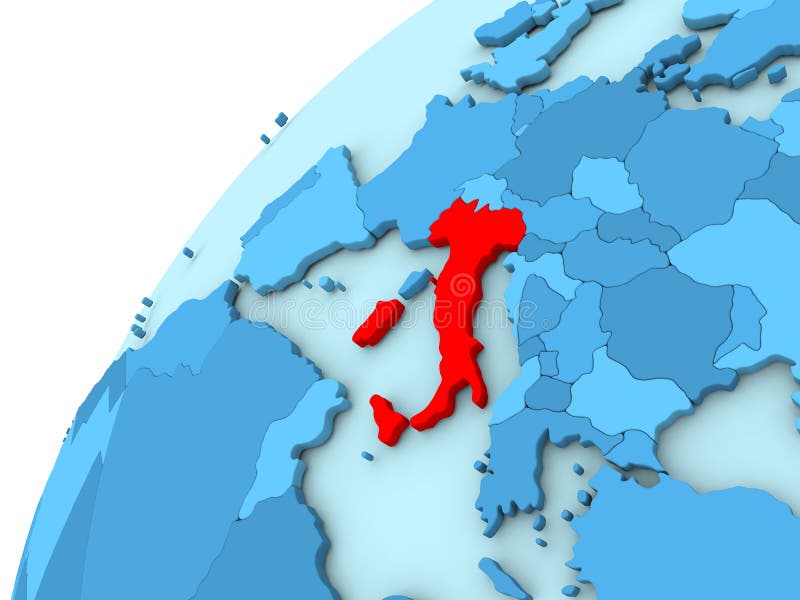 Italy in red on blue globe stock illustration. Illustration of country ...