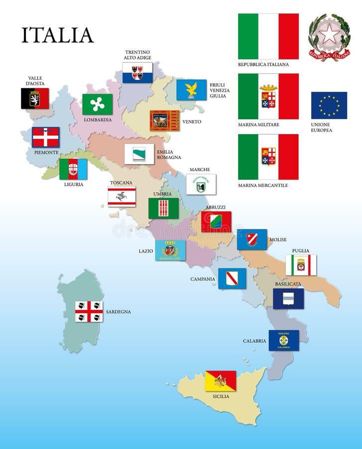 Italy, Regional Flags and Map Stock Vector - Illustration of language ...