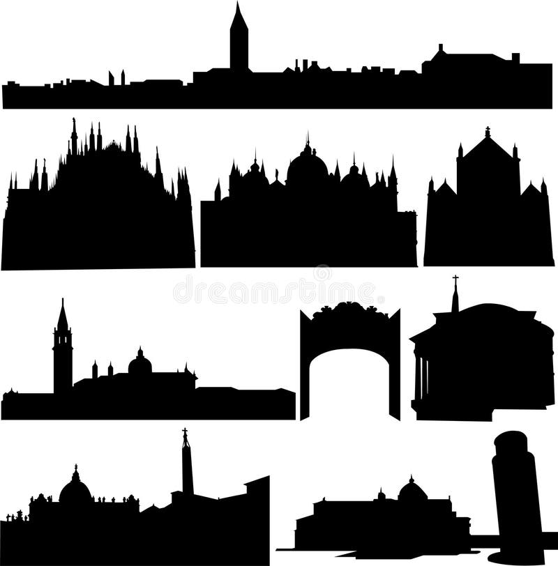 Italy s famous buildings. stock vector. Illustration of europe - 12127219