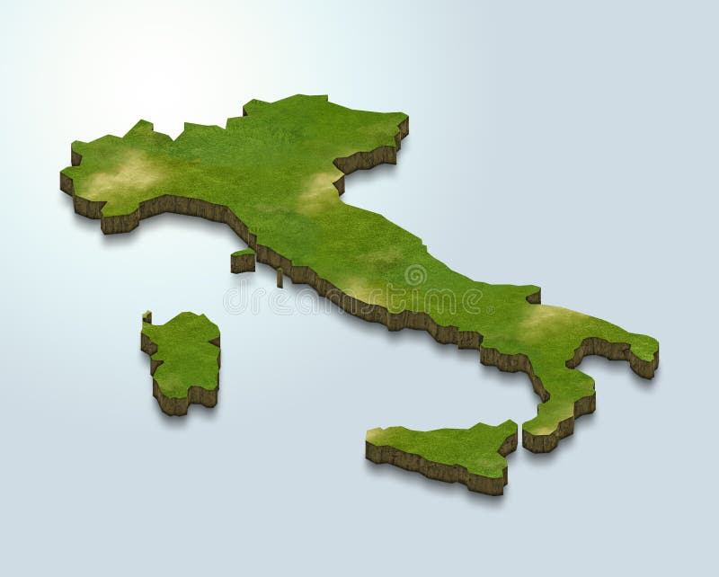 Italy Map is Green on a Blue 3d Background Stock Illustration ...