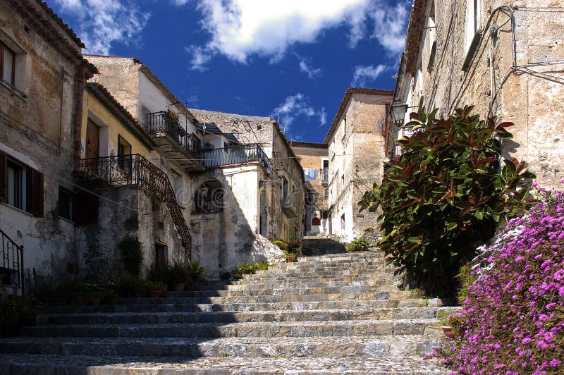 Italy Scalea Village Stairs Stock Image - Image of italian, granite ...