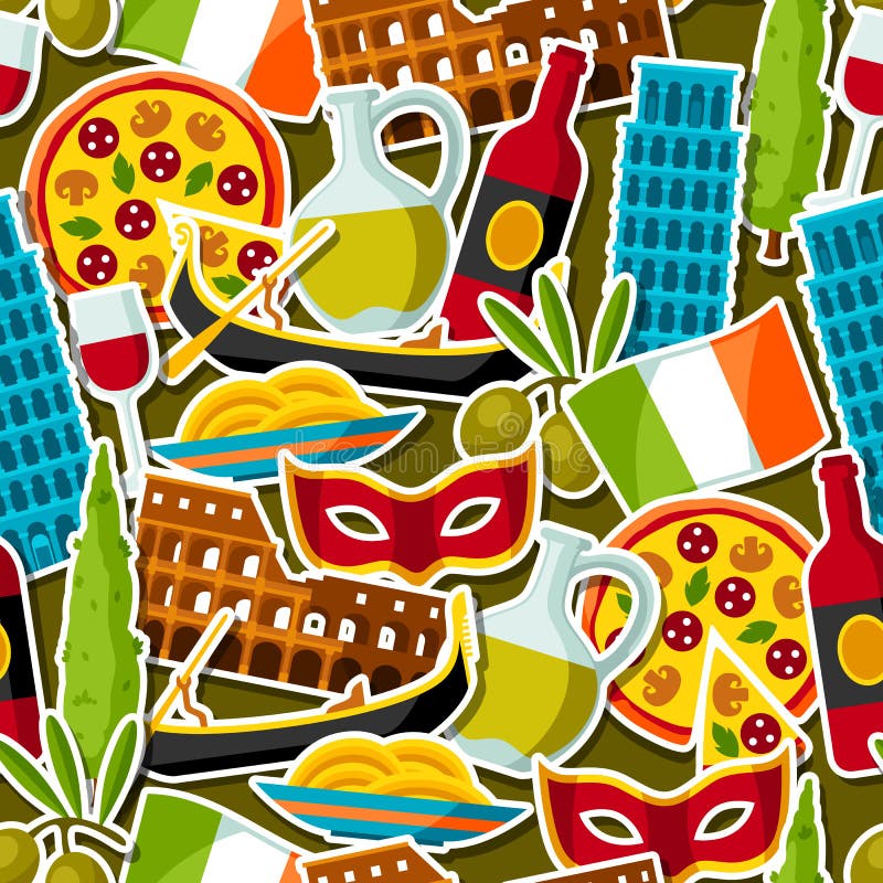 Italy Seamless Pattern. Italian Symbols and Objects Stock Vector ...