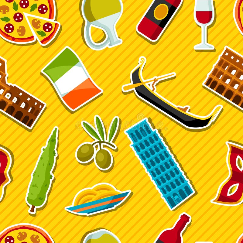 Italy Seamless Pattern. Italian Sticker Symbols and Objects Stock ...