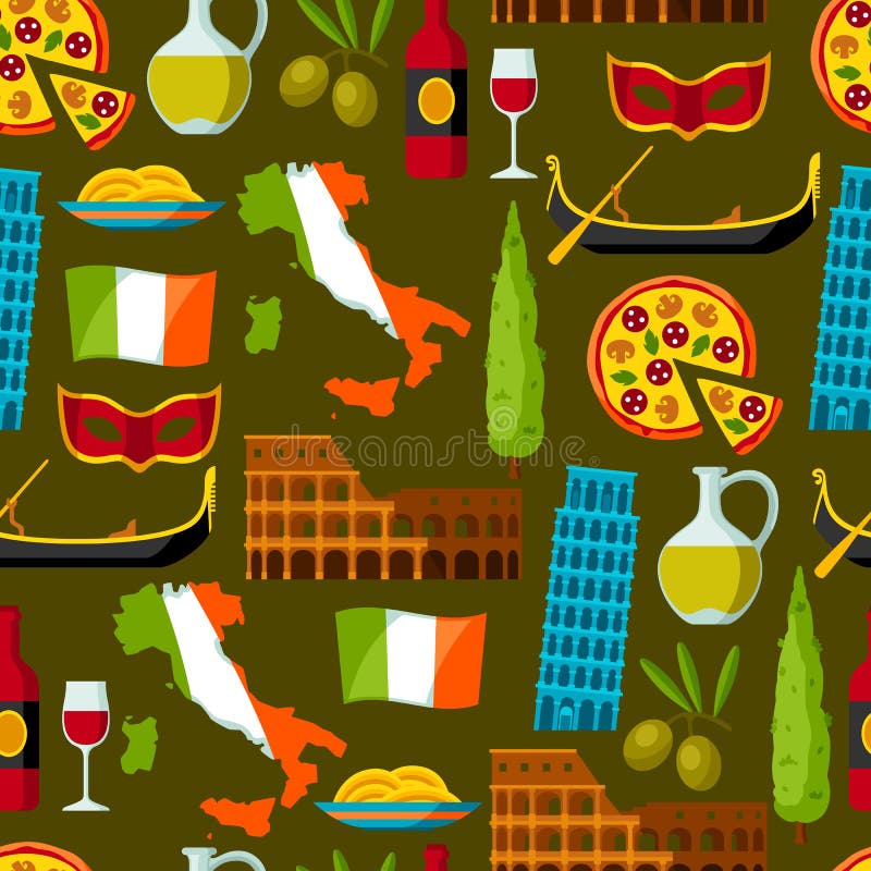 Italy Seamless Pattern. Italian Symbols and Objects Stock Vector ...