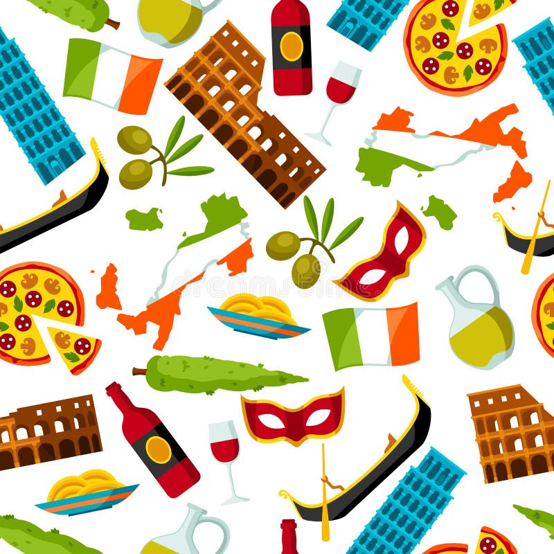 Italy Seamless Pattern. Italian Symbols and Objects Stock Vector ...