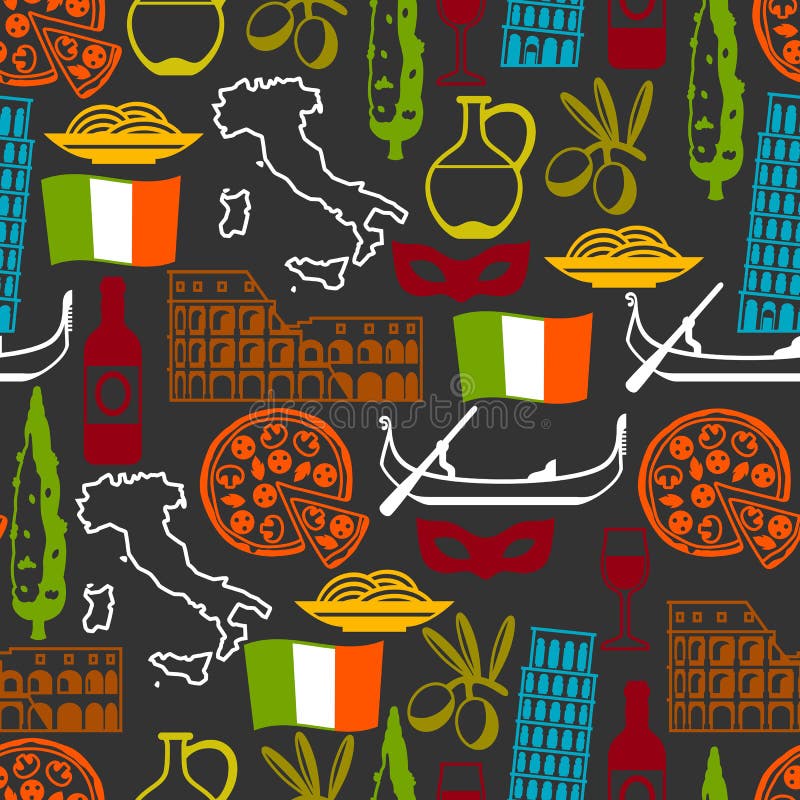 Italy Seamless Pattern. Italian Symbols and Objects Stock Vector ...