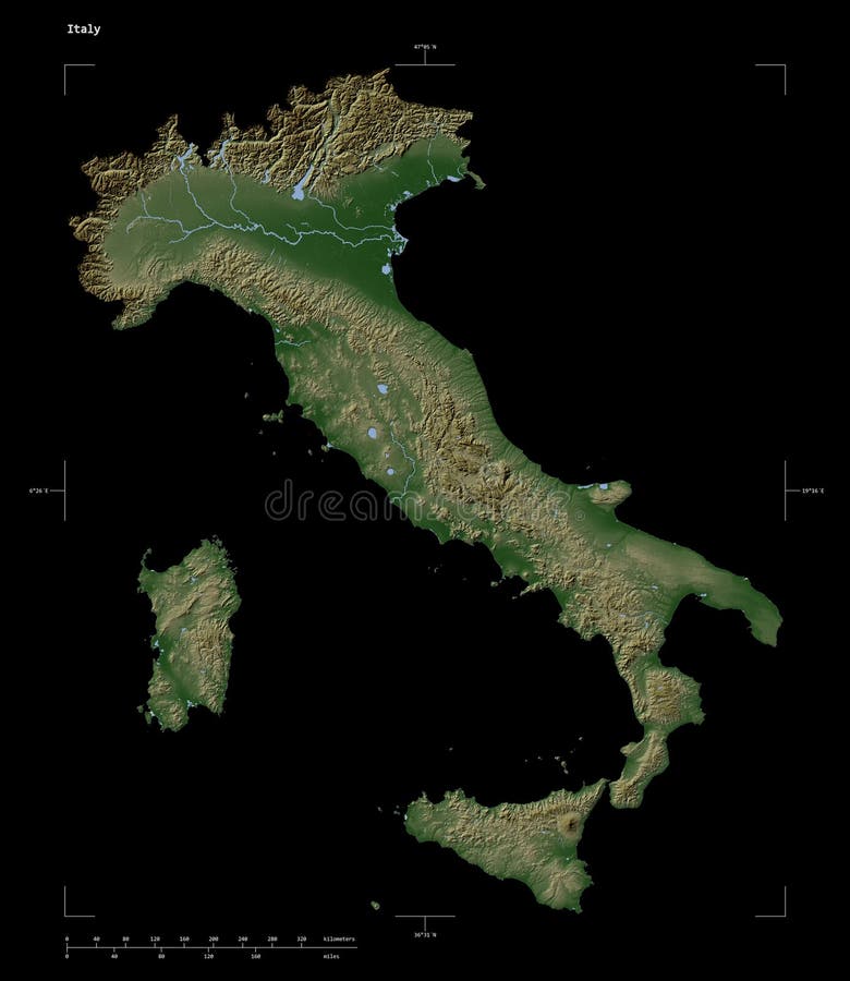 Italy shape on black. Pale stock illustration. Illustration of science ...