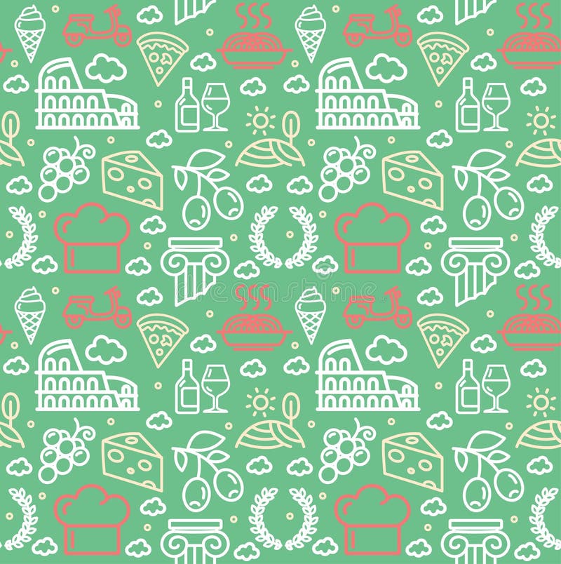 Italy Signs Seamless Pattern Background on a Green. Vector Stock Vector ...